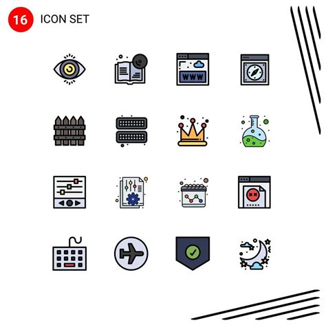 Set Of 16 Vector Flat Color Filled Lines On Grid For Farming Web Internet Safari Compass
