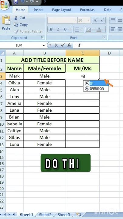 Add Title Before Name In Excel 😎 Excel Microsoftexcel Shortvideo Shorts Short Youtube
