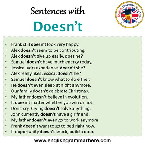 Sentences With Doesnt Doesnt In A Sentence In English Sentences For