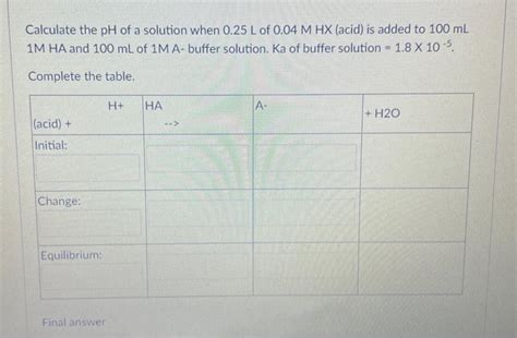 Solved Calculate The Ph Of A Solution When L Of Mhx Chegg Com