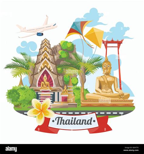 Travel Thailand Landmarks Thai Vector Icons Vacations Poster With