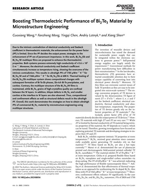 Pdf Boosting Thermoelectric Performance Of Bi 2 Te 3 Material By Microstructure Engineering