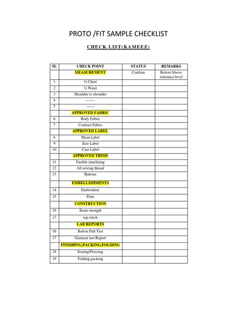 Proto Sample Checklist Pdf