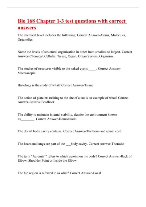 Bio 168 Chapter 1 3 Test Questions With Correct Answers Bio 168 Stuvia Us