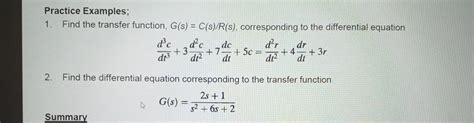 Solved Practice Examples 1 Find The Transfer Function