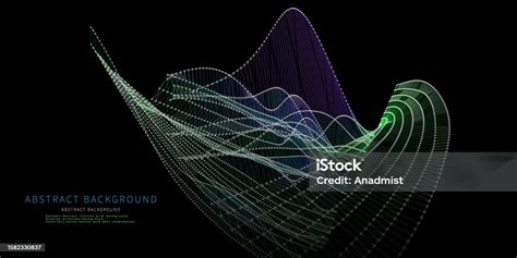추상적인 배경 그래프는 어두운 곳에 원과 선이 있는 물결 모양입니다 가상 공간의 기술 와이어프레임 개념입니다 비즈니스 과학 및
