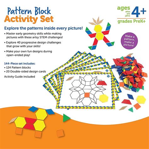 Learning Resources Pattern Block Activity Set 20 Double Sided Cards