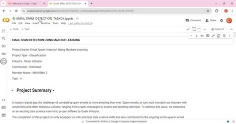 manisha s on linkedin internship datascience spamdetection oasisinfobyte