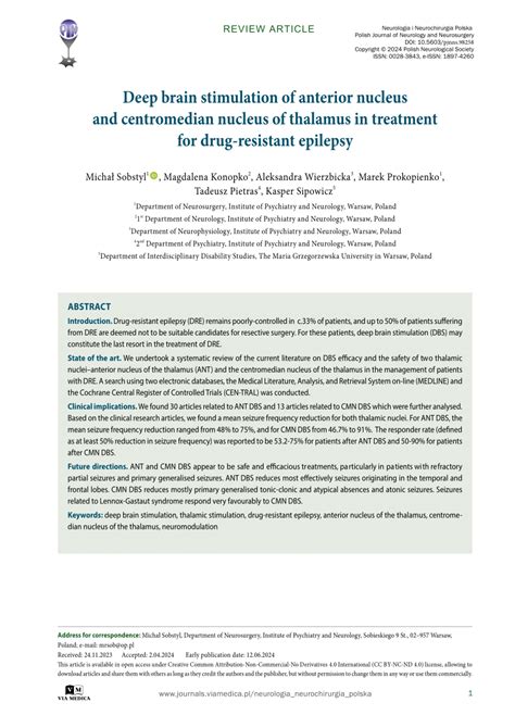 Pdf Deep Brain Stimulation Of Anterior Nucleus And Centromedian