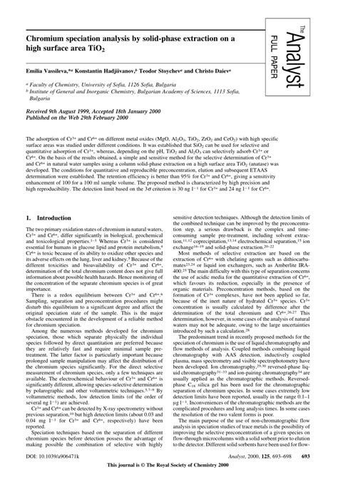 Pdf Chromium Speciation Analysis By Solid Phase Extraction On A High Surface Area Tio2