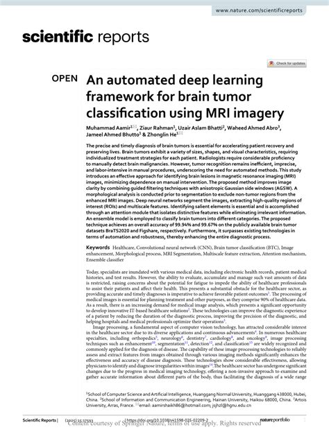 Pdf An Automated Deep Learning Framework For Brain Tumor