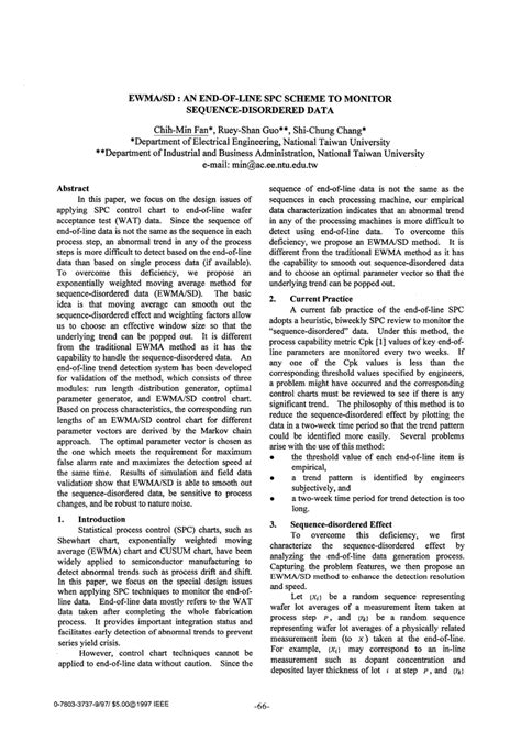 pdf ewma sd an end of line spc scheme to monitor sequence disordered