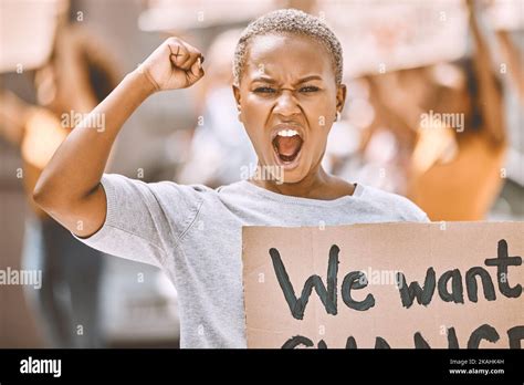Power Motivation And Scream Protest Of A Black Woman Protesting For