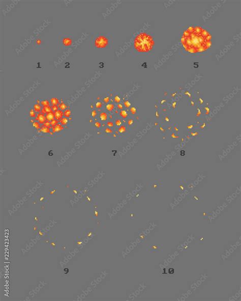 Pixel Art Explosion Effect Broken Into Separate Frames Stock Vector Adobe Stock