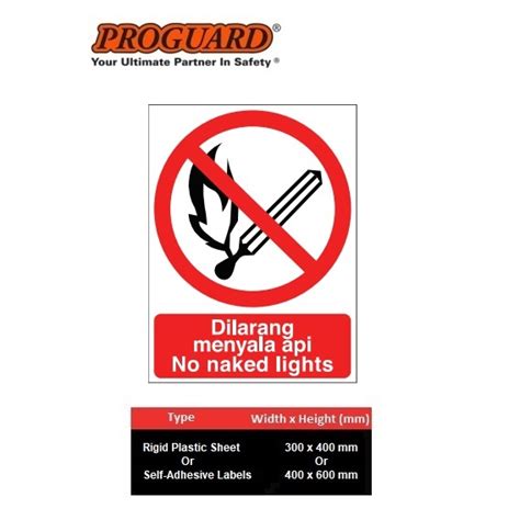 Proguard No Naked Lights Prohibition Safety Sign Indoor Outdoor Building Plastic Sticker Label