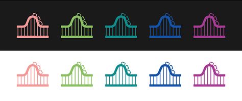 흑백 배경에 격리된 롤러 코스터 아이콘을 설정합니다 놀이 공원 어린이 엔터테인먼트 놀이터 레크리에이션 공원 벡터 Carnival에 대한 스톡 벡터 아트 및 기타 이미지