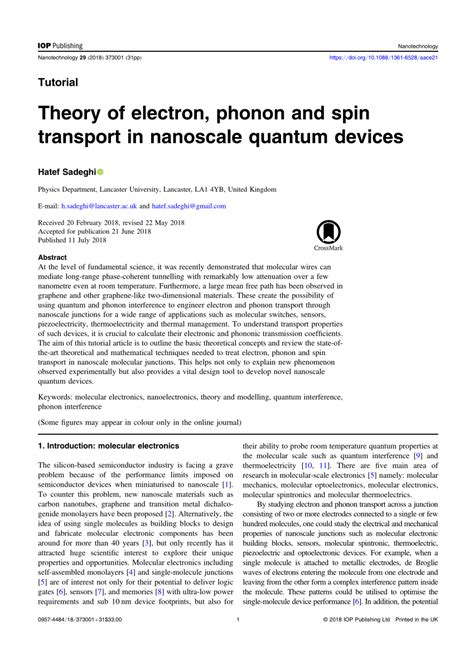 Theory Of Electron Phonon And Spin Transport In Nanoscale Quantum Devices Request Pdf