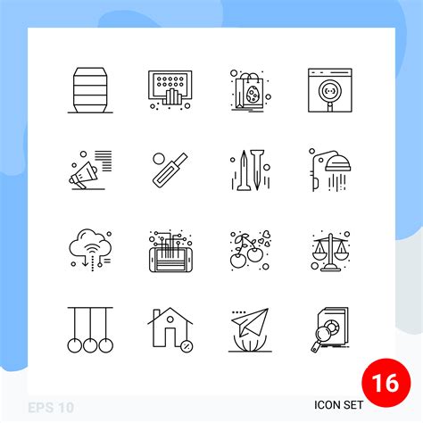 Pictogram Set Of 16 Simple Outlines Of Development Coding Tablet Browser Shopping Editable