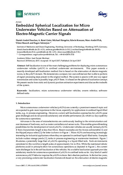 Pdf Embedded Spherical Localization For Micro Underwater Vehicles Based On Attenuation Of
