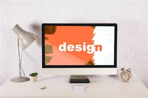 Premium PSD Computer Mockup On Desk With Elements