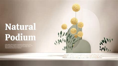 Мимоза и эвкалипт растение 3d изображение рендеринг пустой сцены белый терраццо текстурированный