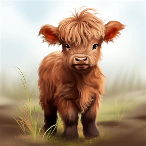 Premium Photo Baby Highland Cow Watercolor Photo
