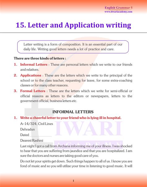 Class 5 English Grammar Chapter 15 Letter And Application Writing
