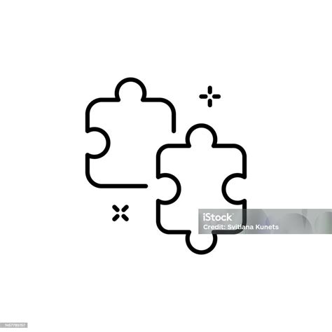 퍼즐 라인 아이콘입니다 퍼즐 팀워크 개발 여가 취미 작업 생각 마음 아이디어 보드 게임 개념입니다 흰색 배경에 벡터 검은 선