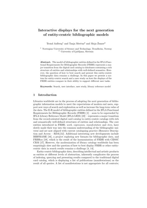 pdf interactive displays for the next generation of entity centric bibliographic models