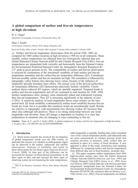 pdf a global comparison of surface and free air temperatures · pdf filea global comparison
