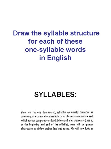 Draw The Syllable Structure For Each Of These One Syllable Words In English Pdf Syllable