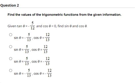Solved Find The Values Of The Trigonometric Functions From Chegg
