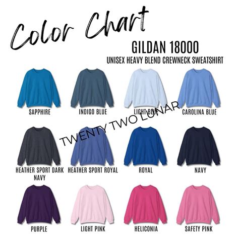 Gildan 18000 Color Chart Canva Template Crewneck Sweatshirt Gildan