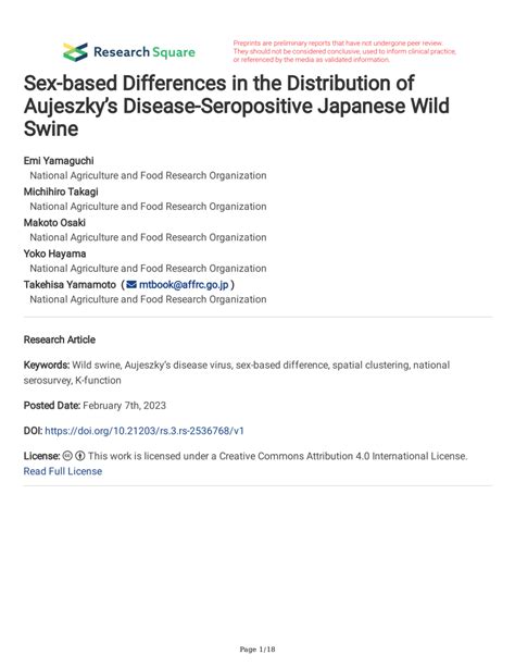 Pdf Sex Based Differences In The Distribution Of Aujeszkys Disease Seropositive Japanese Wild