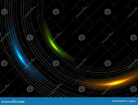 Colorful Minimal Round Glowing Lines Abstract Futuristic Tech Background Stock Illustration