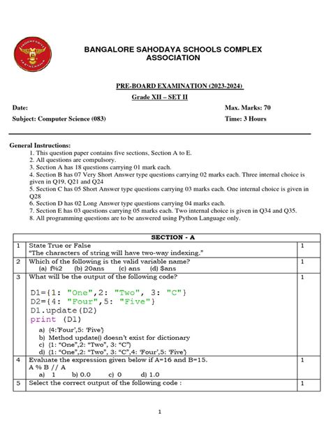 Sahodaya Comp Set 2 Qp Pdf Parameter Computer Programming Computing