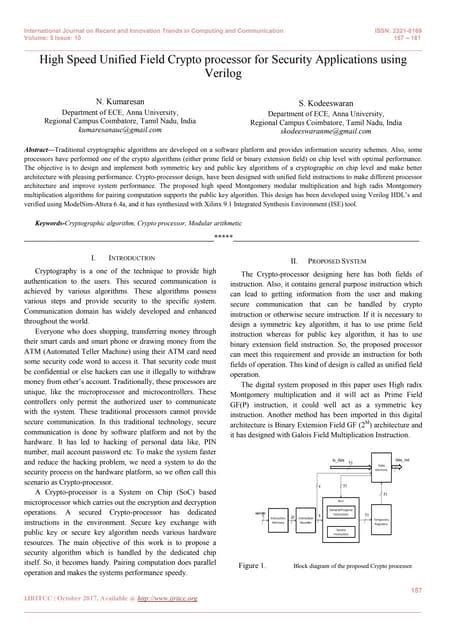 High Speed Unified Field Crypto Processor For Security Applications