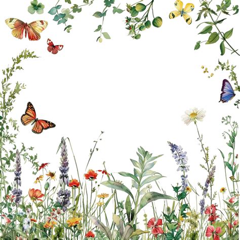 Watercolor Composition Border With Herbs And Wild Flowers Leaves