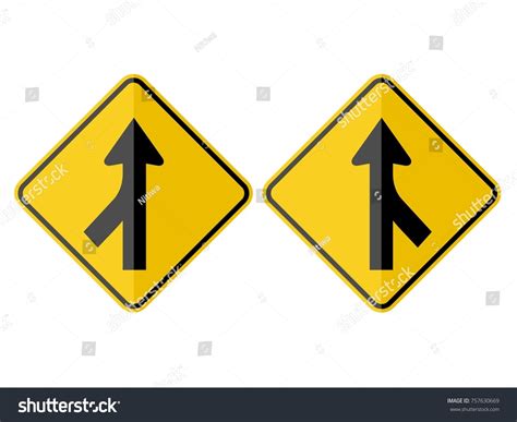 left right merging traffic warning sign stock vector royalty free