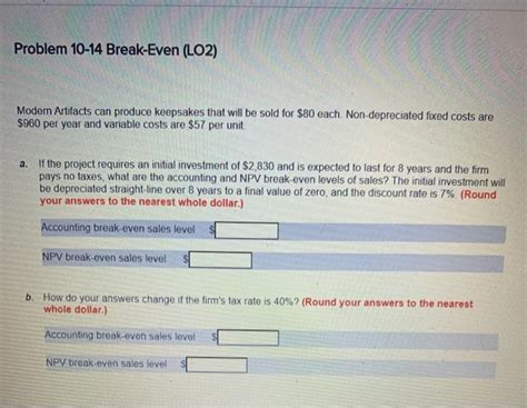 Solved Problem 10 14 Break Even Lo2 Modern Artifacts Can
