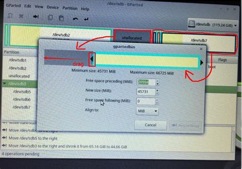 gparted how to merge an unallocated partition with an extended