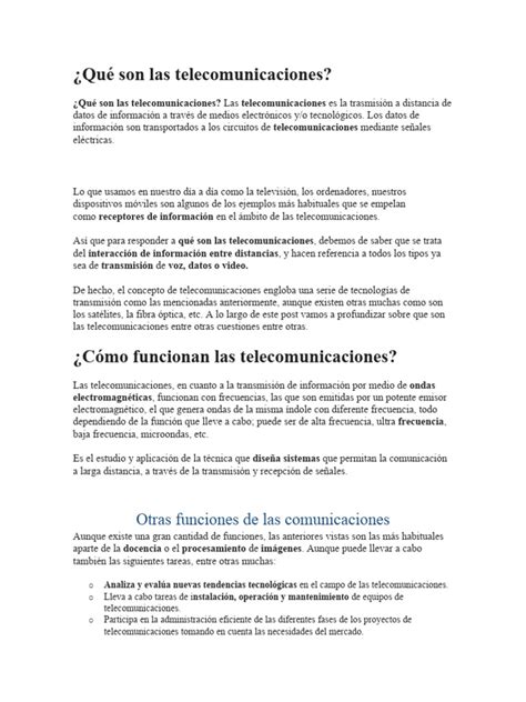 Qué Son Las Telecomunicaciones Pdf Telecomunicaciones Ingeniería