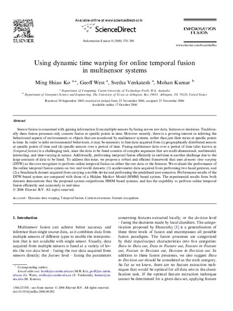 Pdf Using Dynamic Time Warping For Online Temporal Fusion In Multisensor Systems