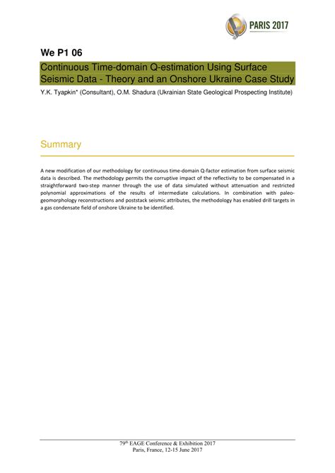 Pdf Continuous Time Domain Q Estimation Using Surface Seismic Data