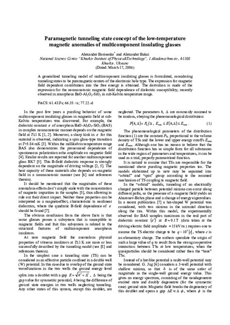 Pdf Paramagnetic Tunneling State Concept Of The Low Temperature