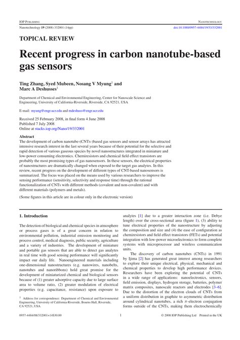 Pdf Recent Progress In Carbon Nanotube Based Gas Sensors