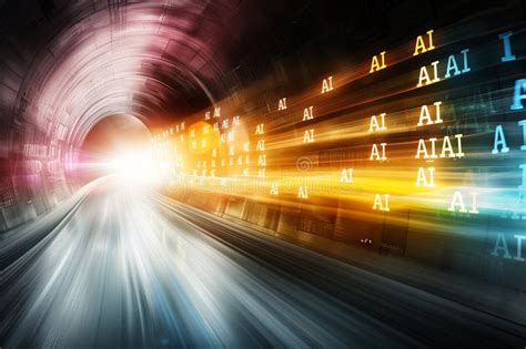 Ai Data Streams Flowing Through A Tunnel With Vibrant Lights Symbolizing The Speed And