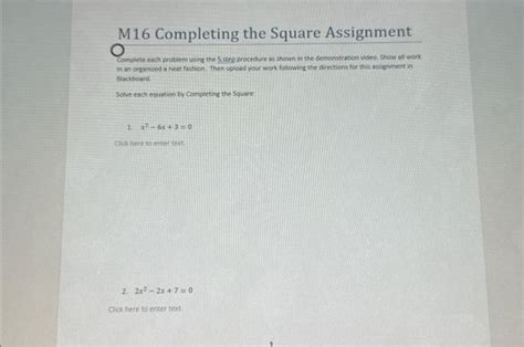 Solved M16 Completing The Square Assignment Complete Each