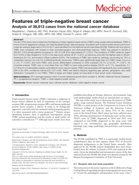 Features Of Triple Negative Breast Cancer Pdf Breast Neoplasia Epidemiology