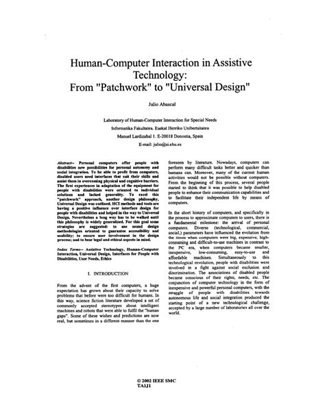 Pdf Human Computer Interaction In Assistive Technology From Patchwork To Universal Design